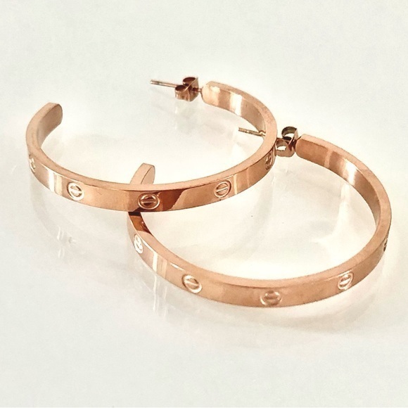 Jewelry | Rose Gold Screw Hoop Earrings | Poshmark